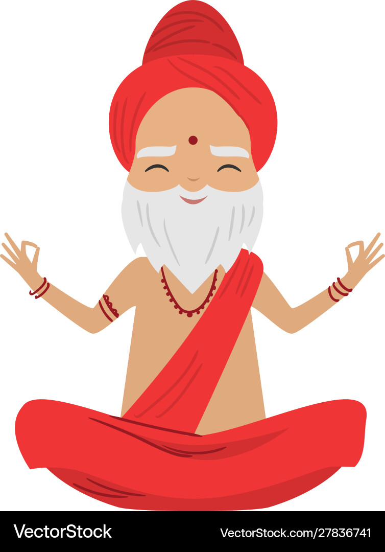 Meditating old yogi man with bindi on forehead Vector Image