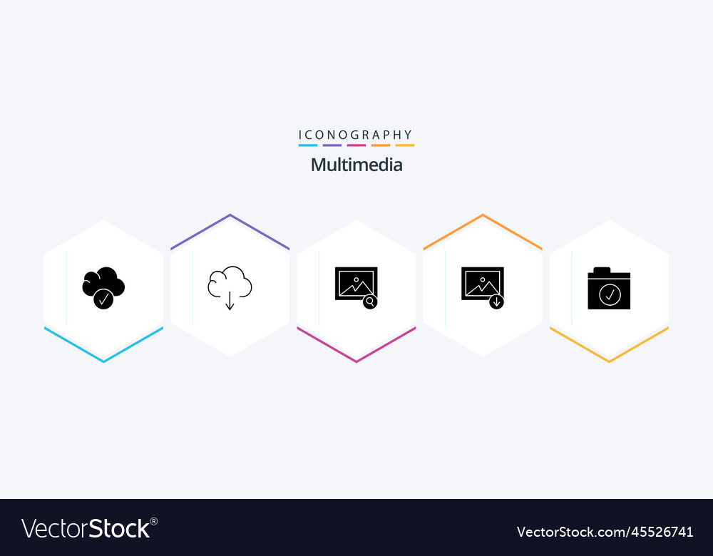 Multimedia 25 glyph icon pack including search Vector Image