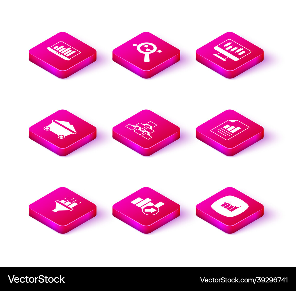 Set sales funnel with chart financial growth Vector Image