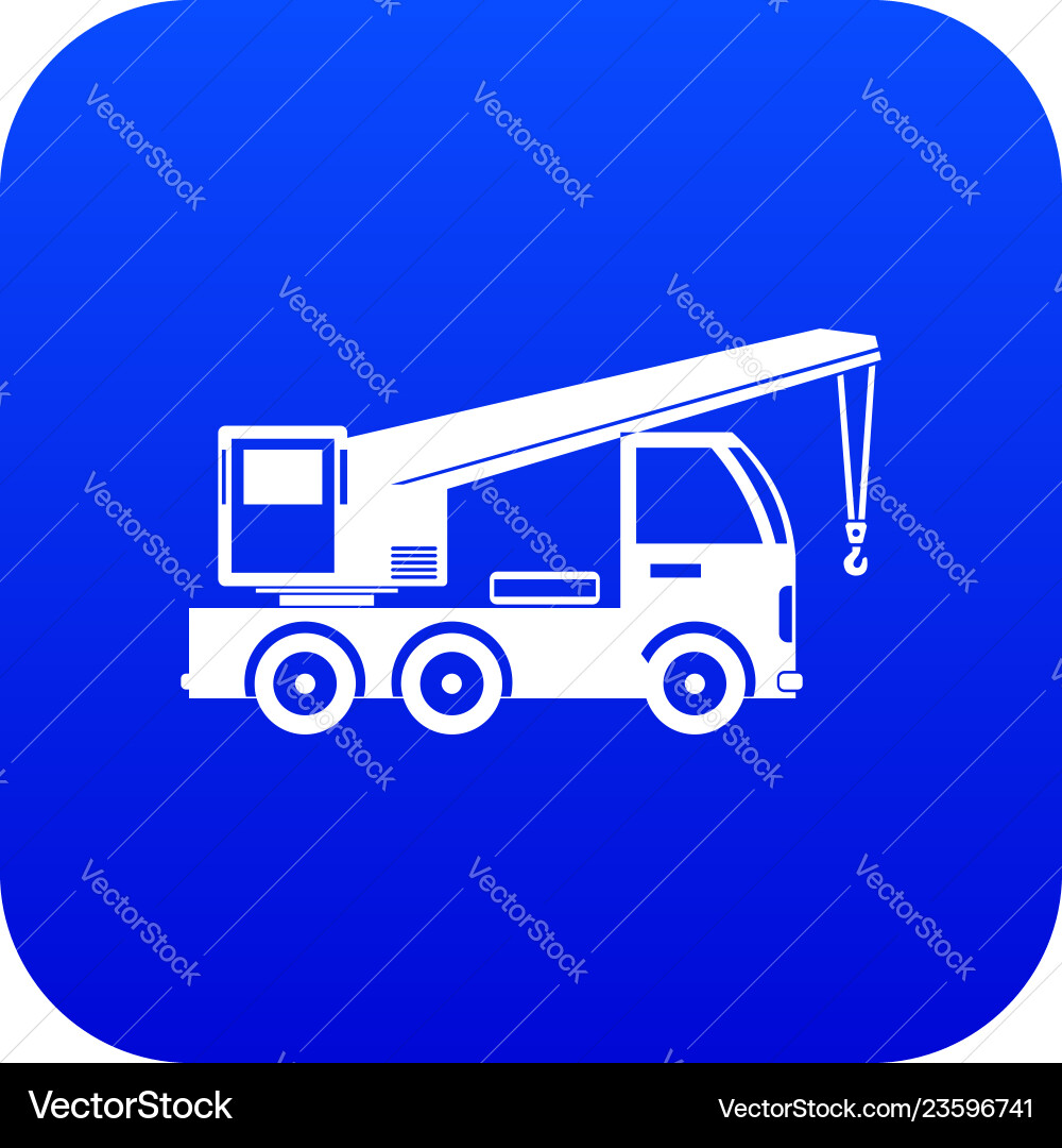 Truck mounted crane icon digital blue Royalty Free Vector
