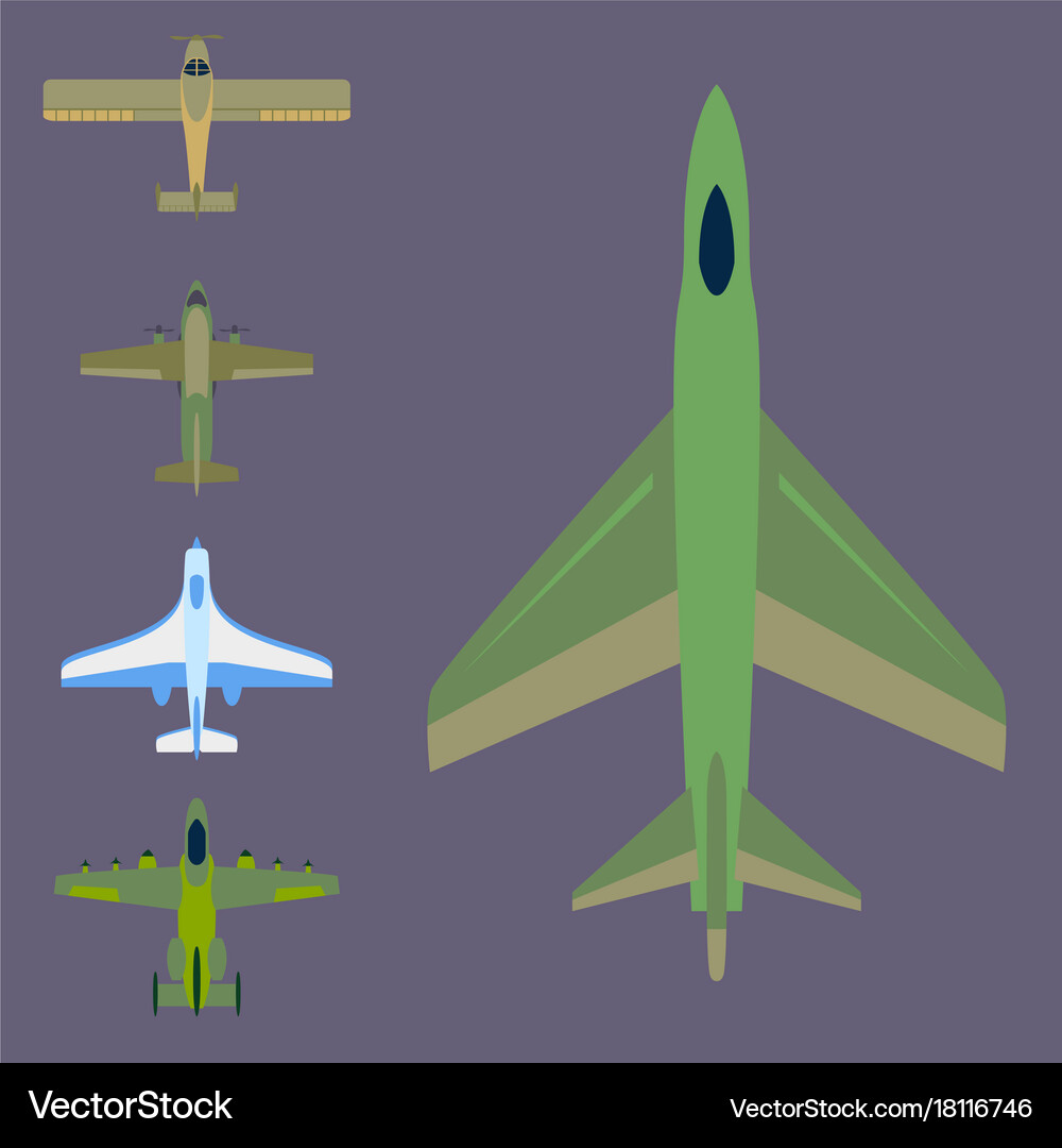 Airplane top view and aircraft Royalty Free Vector Image