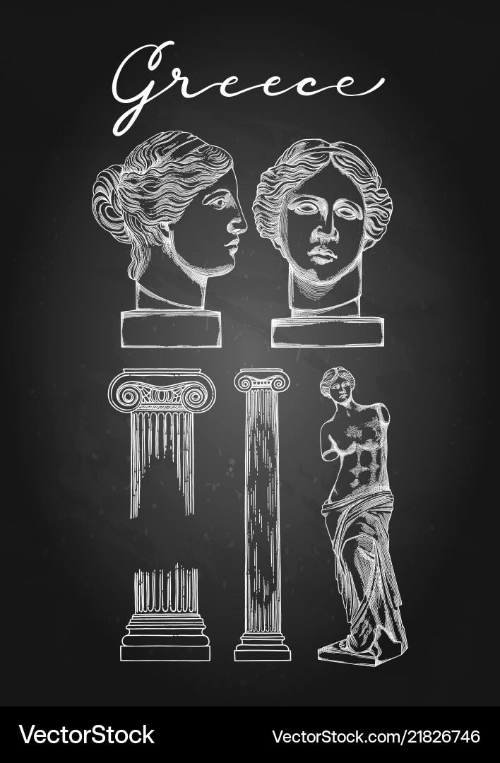 Collection of ancient columns and sculptures Vector Image