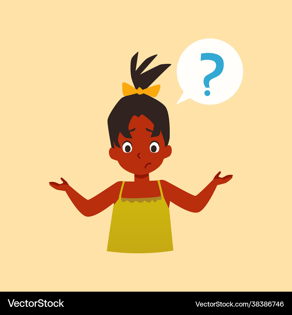 Confused girl trying to solve puzzle or task flat Vector Image