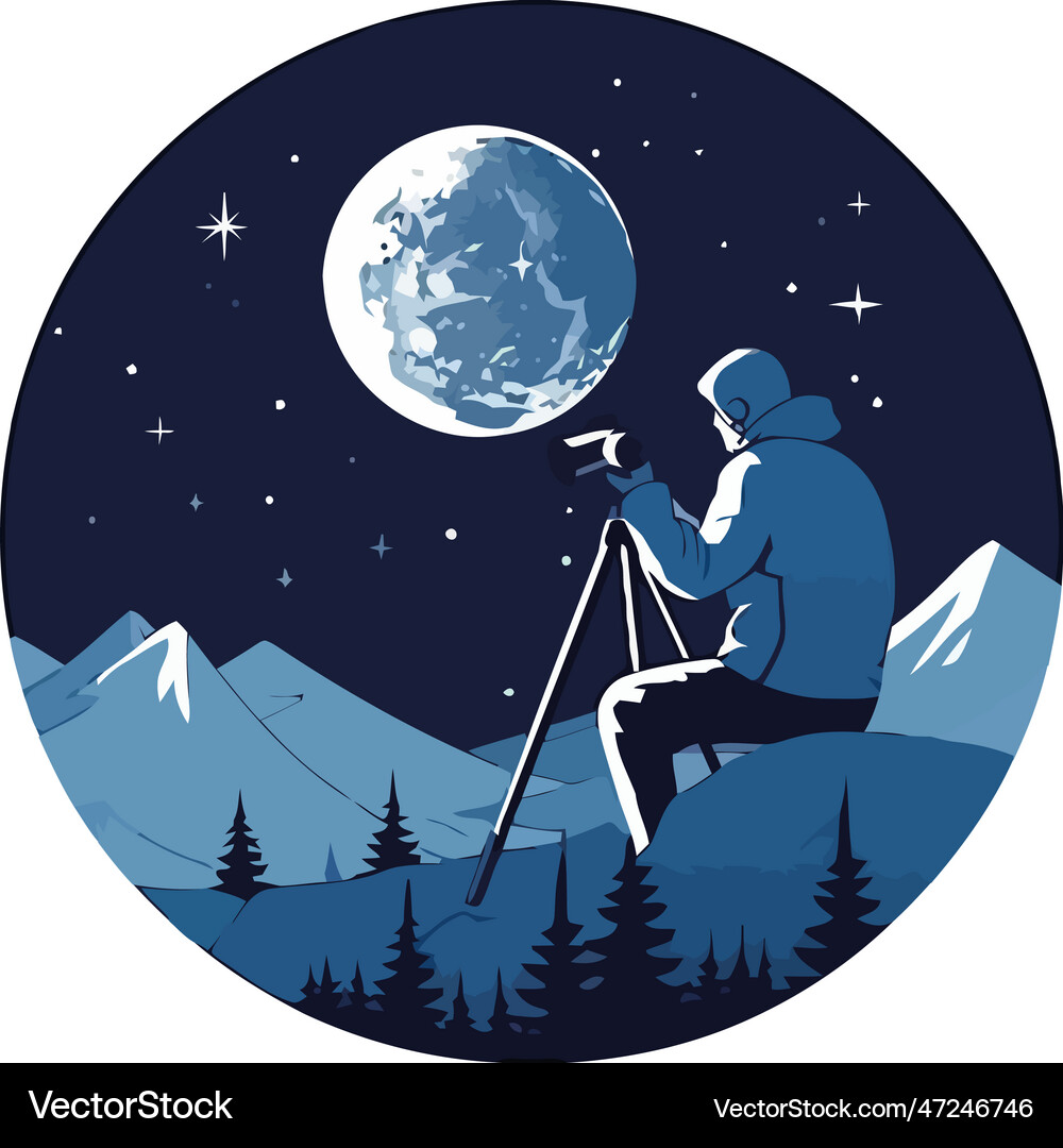 One person sitting watching star filled galaxy Vector Image
