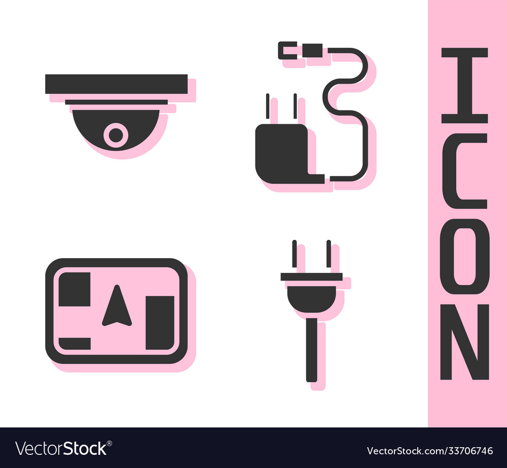 Set electric plug motion sensor gps device Vector Image