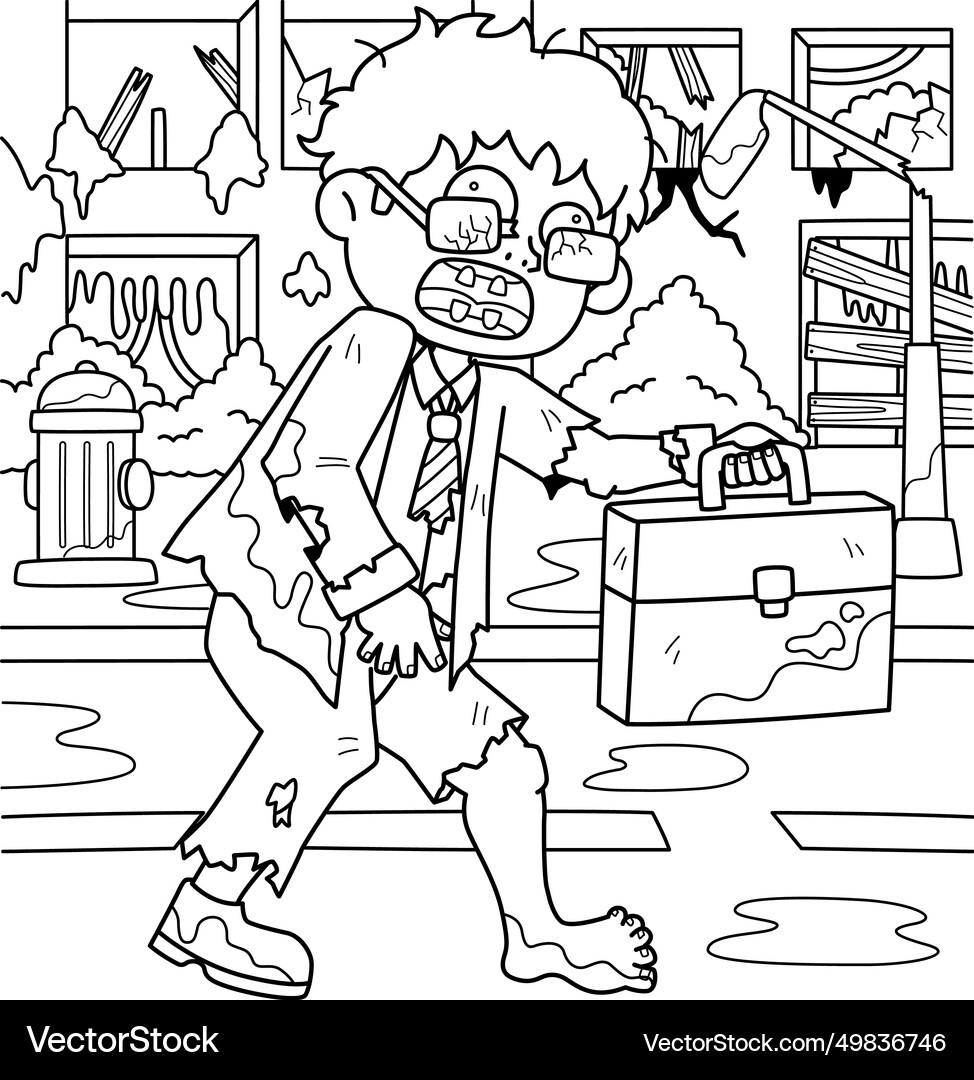 Zombie office worker coloring page for kids Vector Image