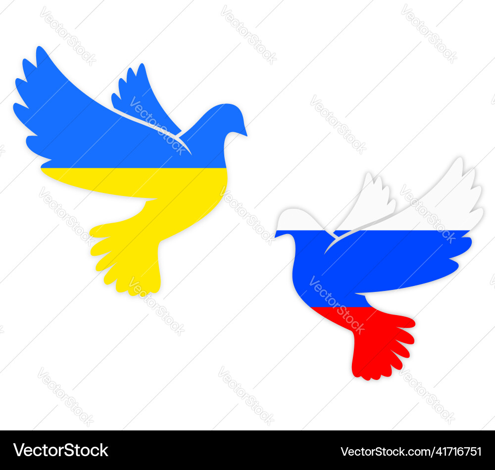 Beautiful peace doves with ukraine russian flags Vector Image