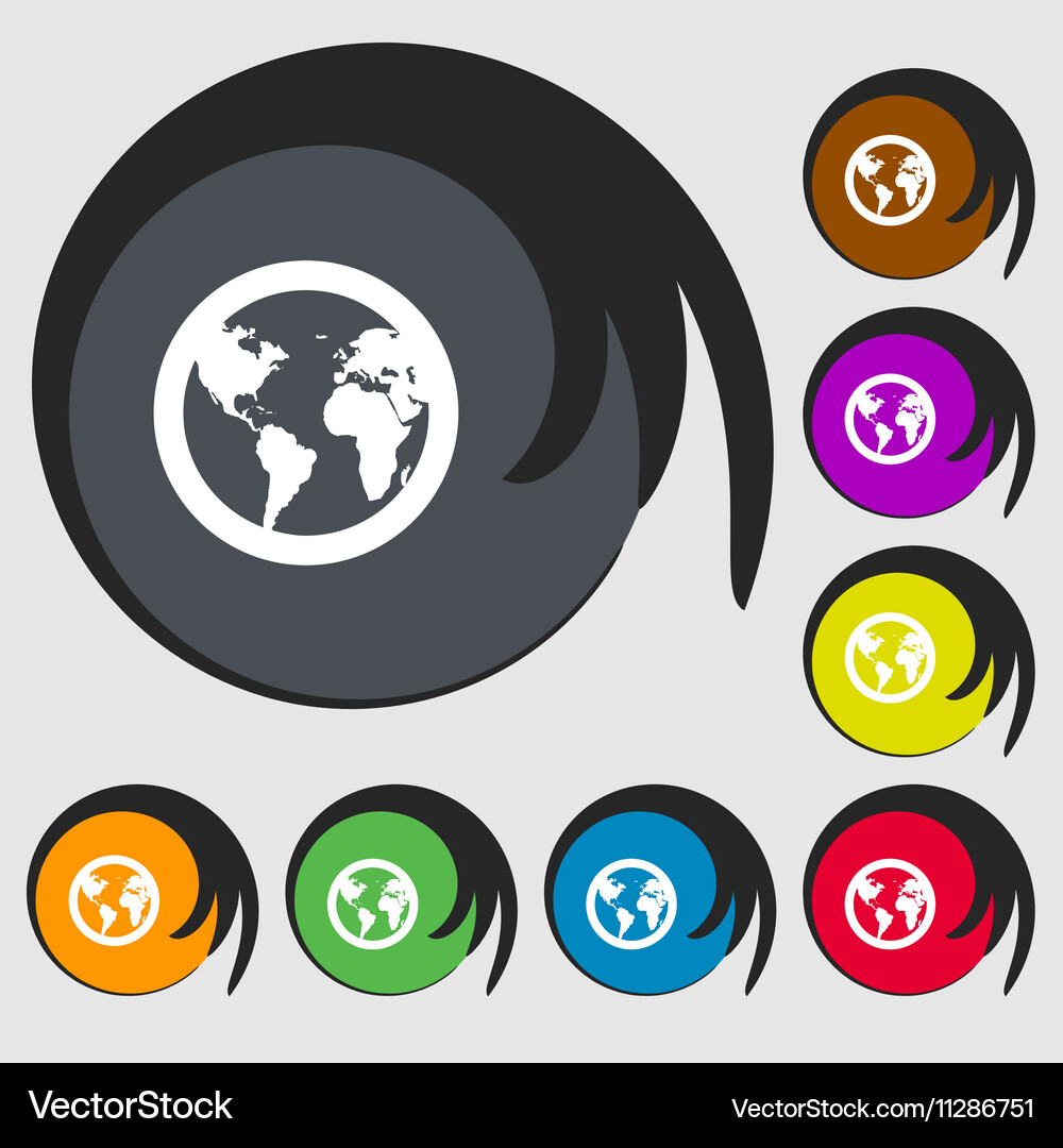 Globe icon sign symbols on eight colored buttons Vector Image