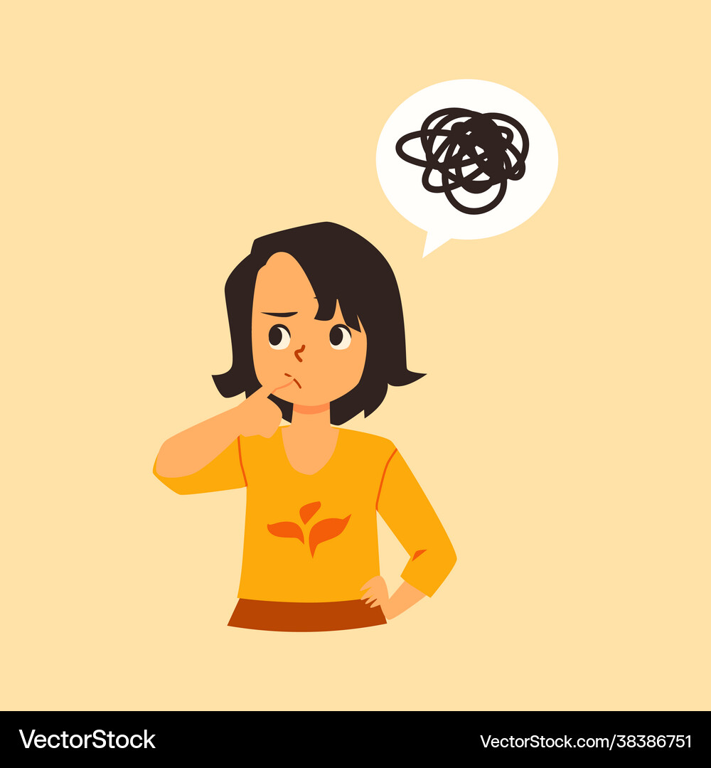 Thinking girl with disorderly messy thoughts flat Vector Image