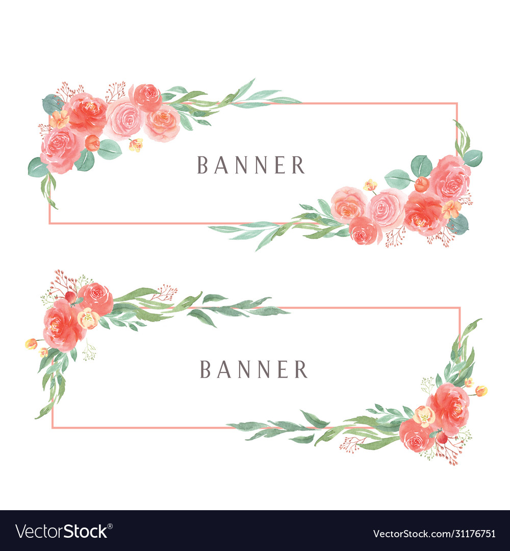 Watercolor florals hand painted with text banner Vector Image