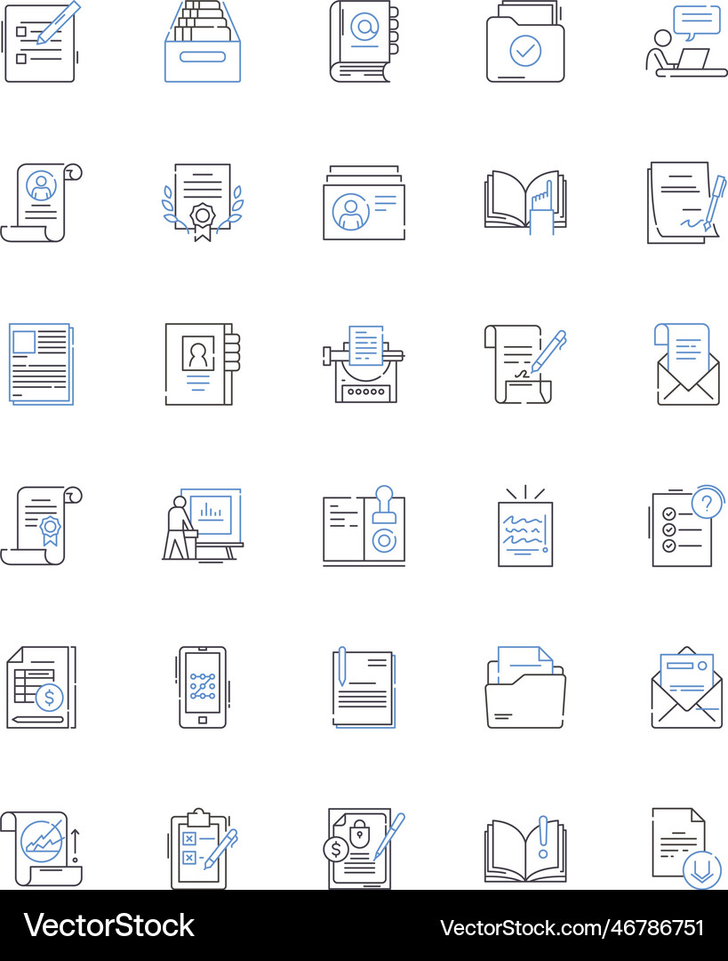 Writing line icons collection penning authoring Vector Image
