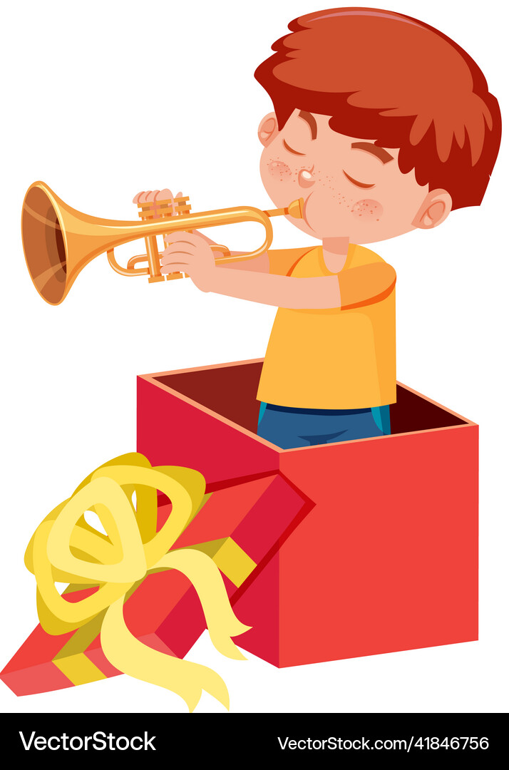 A little boy in the present box on white Vector Image