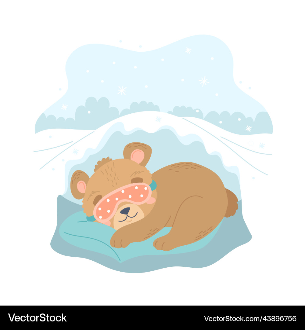 Bear sleeping in winter cute character Royalty Free Vector