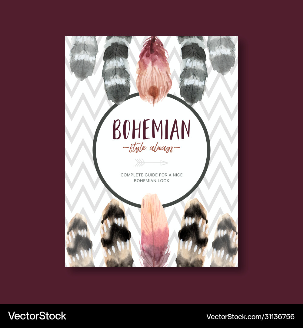 Bohemian poster design with various feather Vector Image