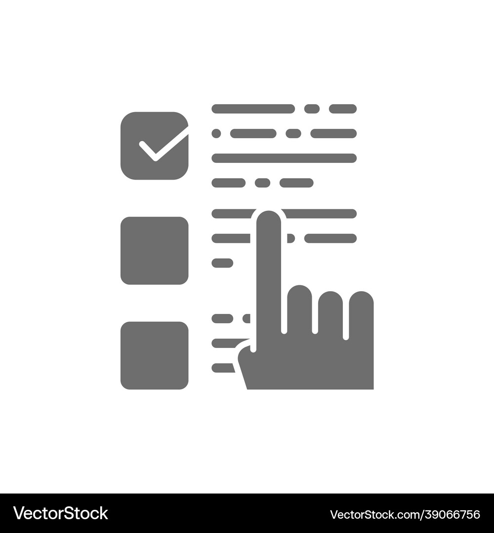 Finger points to a choice check mark on ballot Vector Image
