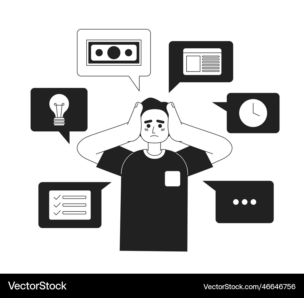 Overwhelmed by freelance work black and white Vector Image