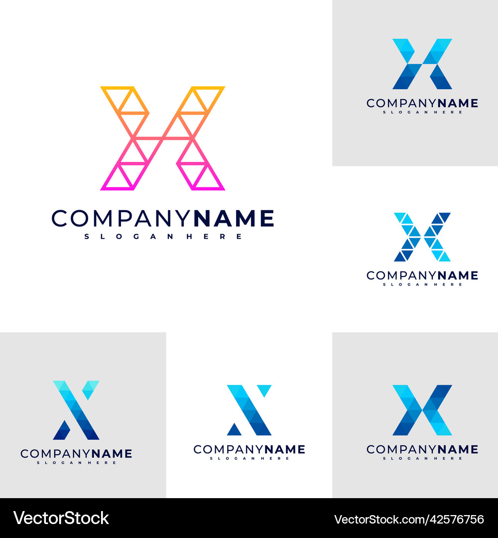 Set of triangle x logo design creative x logo Vector Image