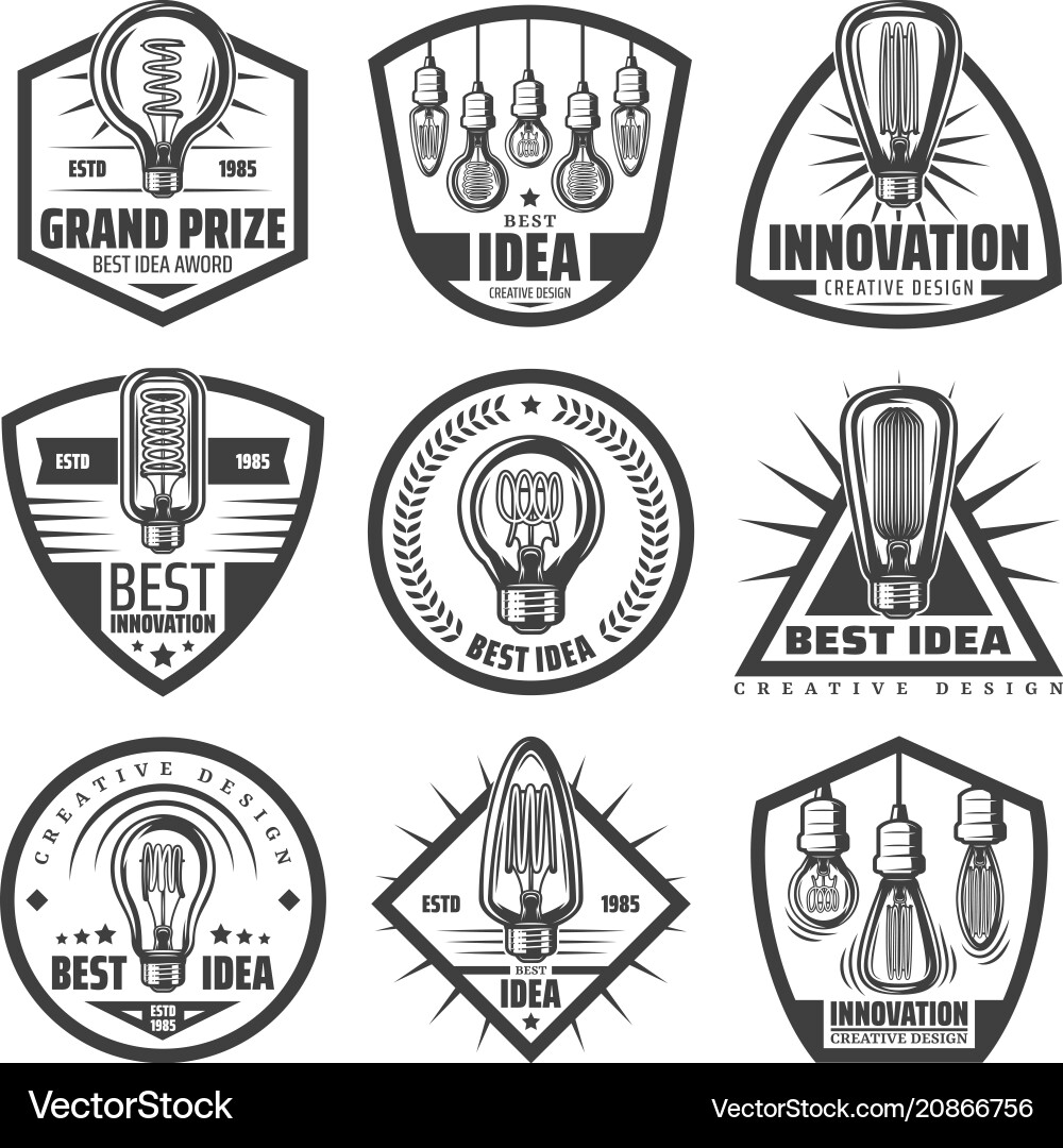 Vintage monochrome light bulbs labels set Vector Image