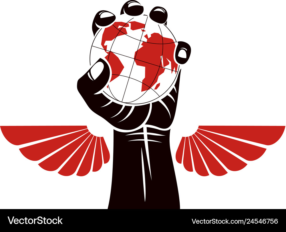 Winged emblem composed with raised clenched fist Vector Image