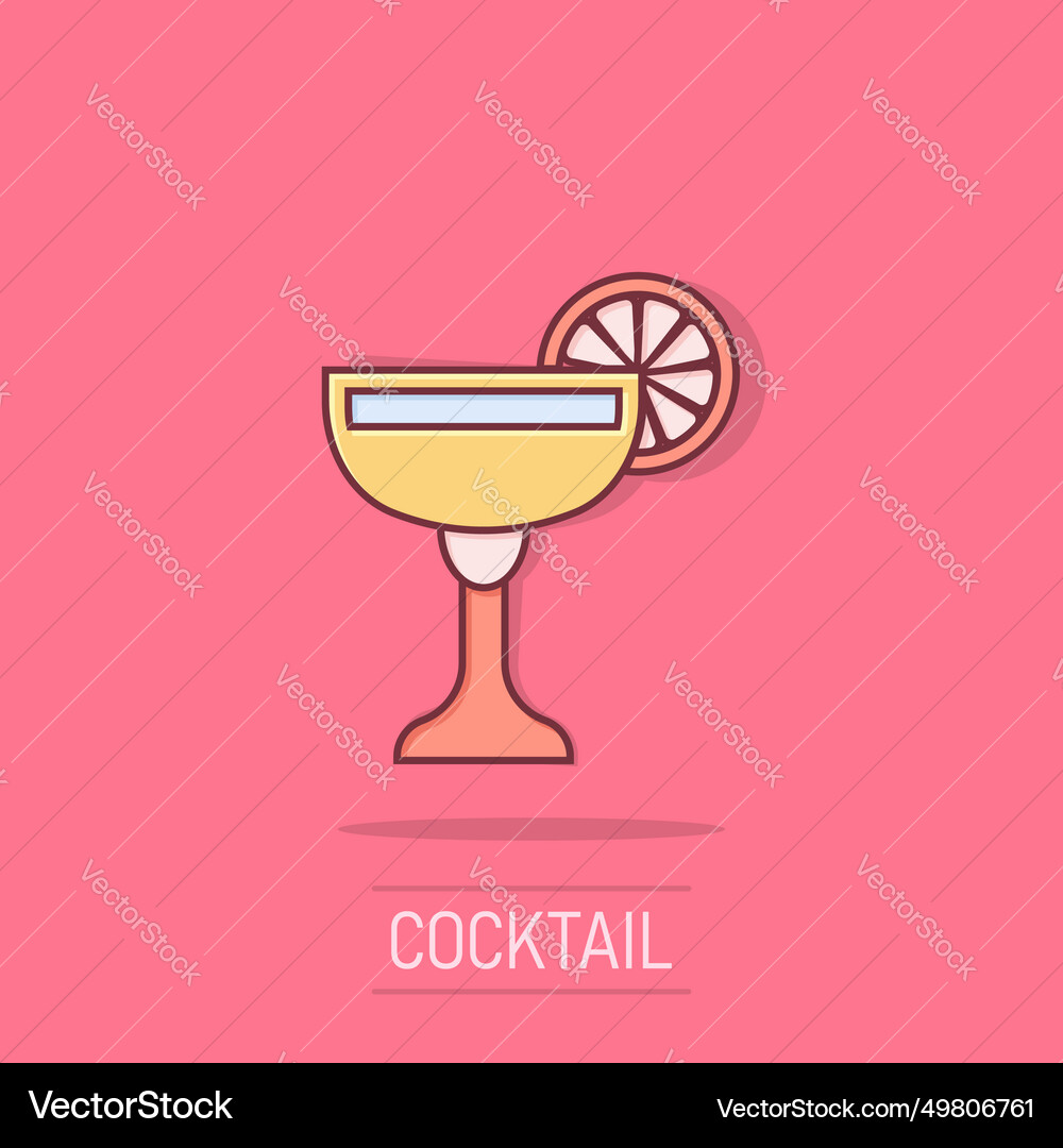 Alcohol cocktail icon in comic style drink glass Vector Image