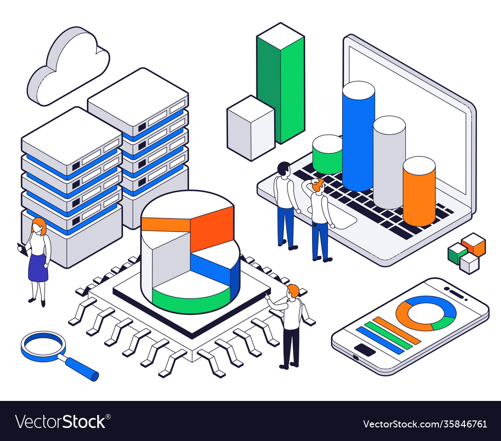 Big data science analysis isometric concept Vector Image