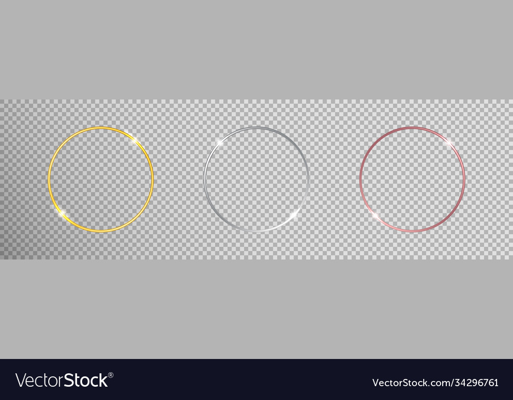 Circle gold set round glowing frames Royalty Free Vector