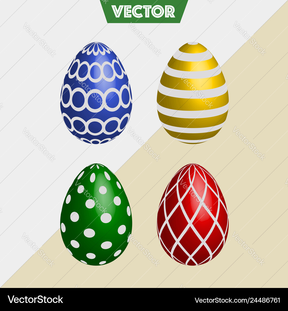 Colorful 3d easter eggs mixed designs Royalty Free Vector