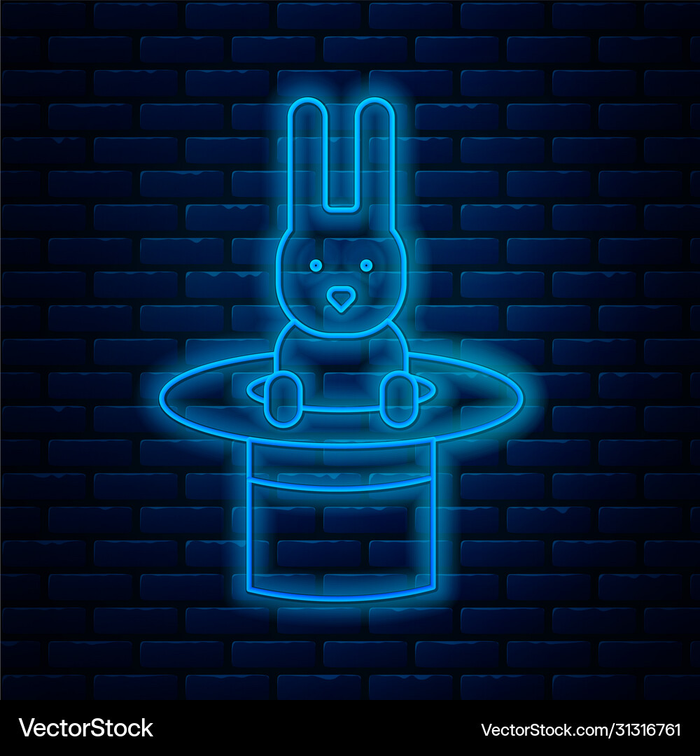 Glowing neon line magician hat and rabbit icon Vector Image