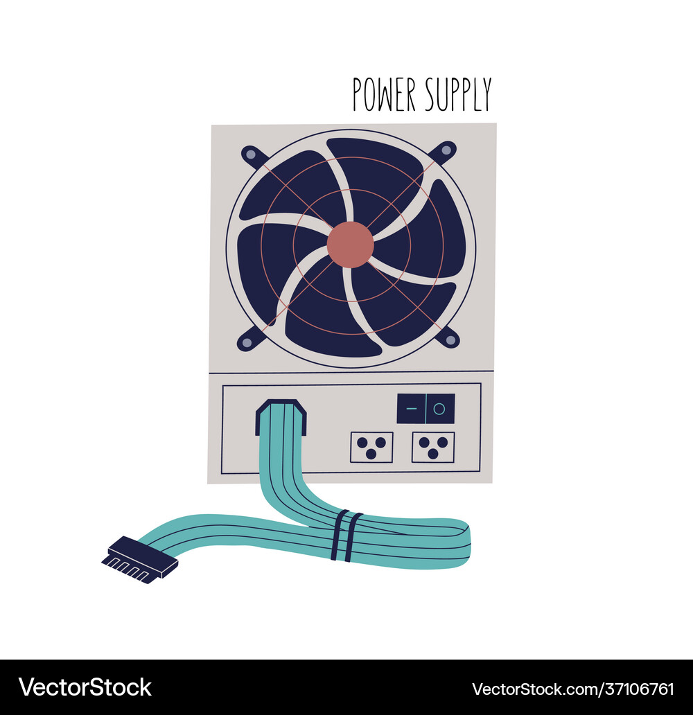 Power supply unit with buttons cables and fan Vector Image