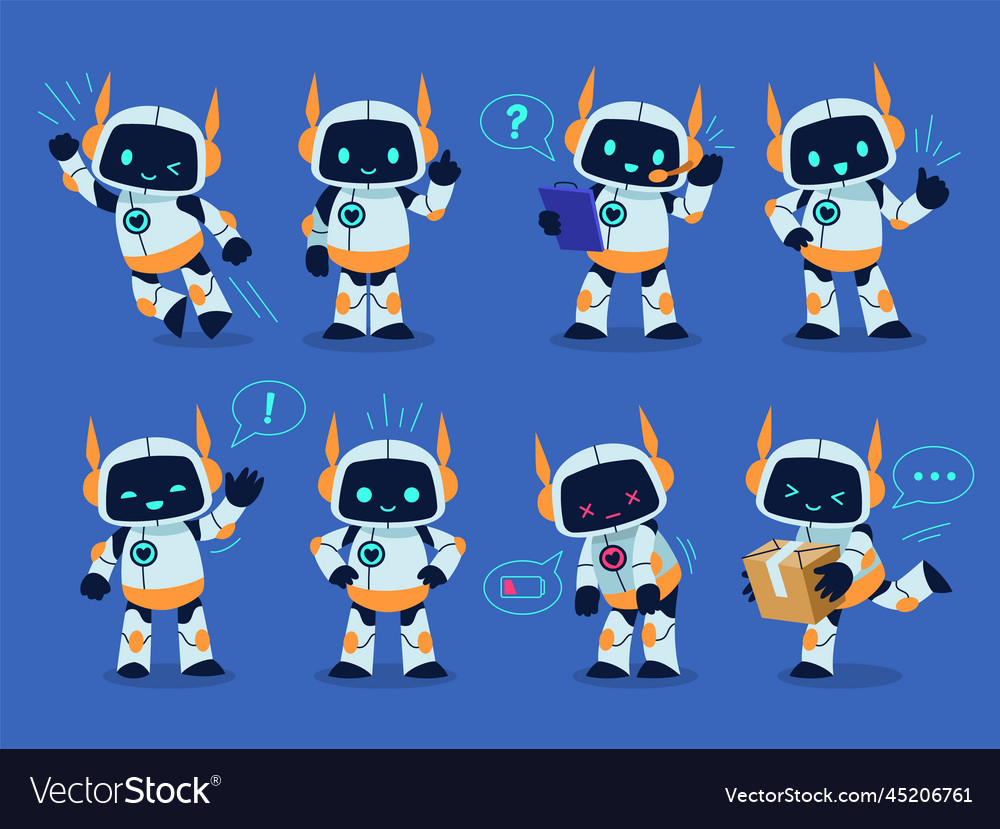 Robot mascot cute toy cartoon cyborg character Vector Image