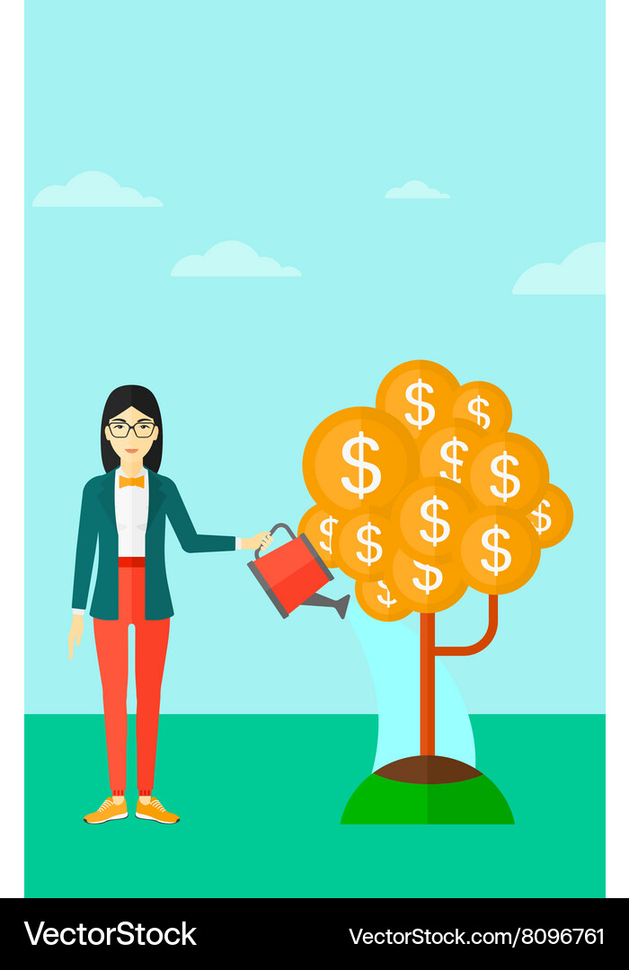 Woman watering money tree Royalty Free Vector Image
