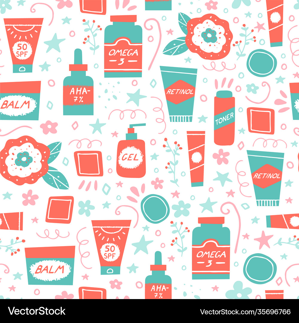 Acne treatment and skincare seamless pattern Vector Image