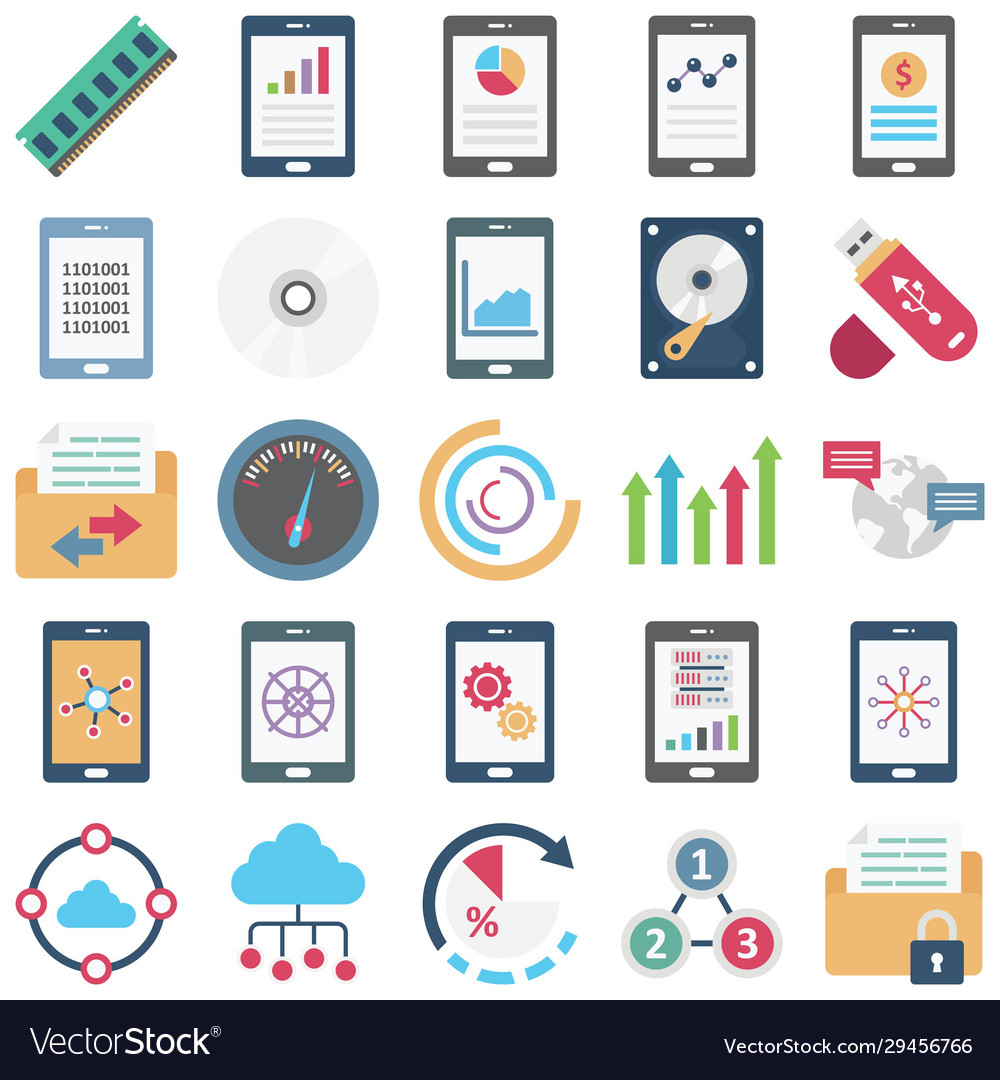 Data science color isolated icons set ever Vector Image