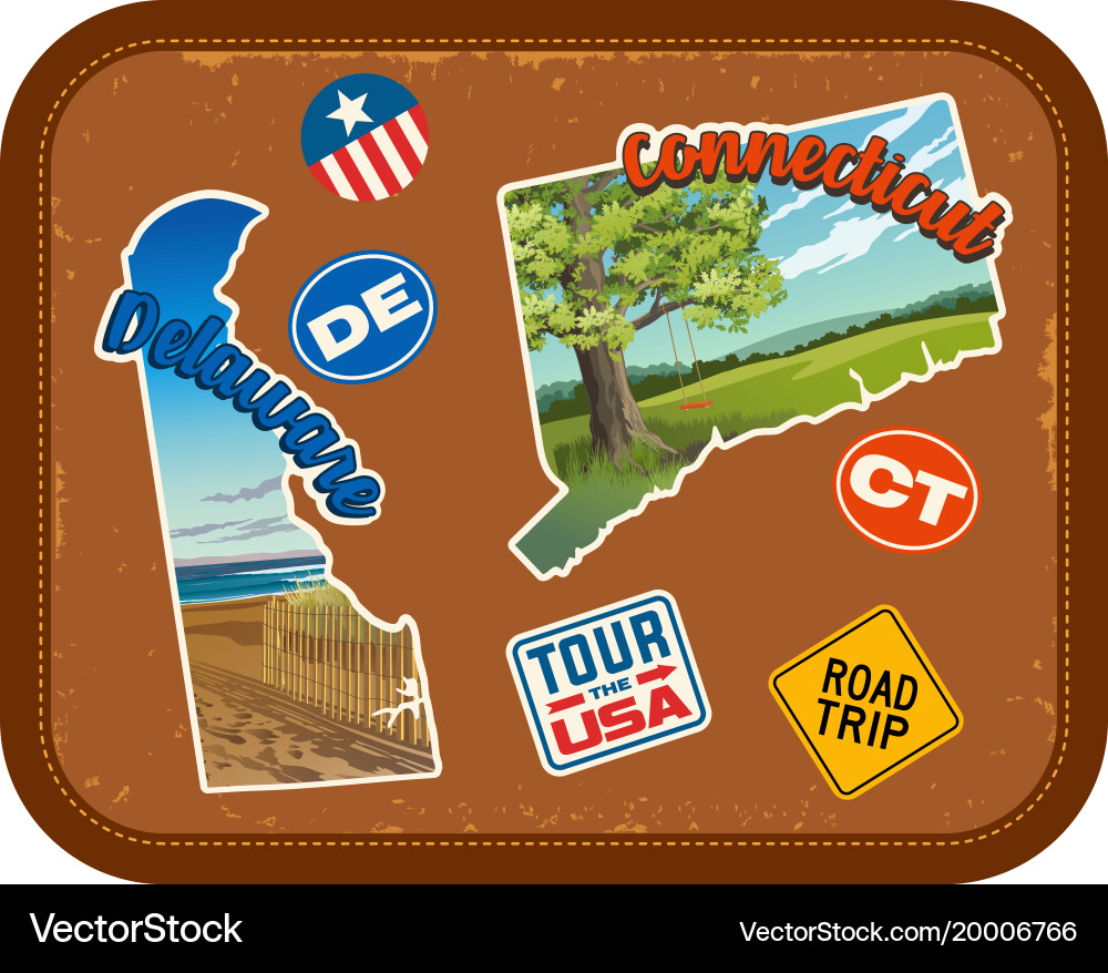 Delaware connecticut travel stickers Royalty Free Vector