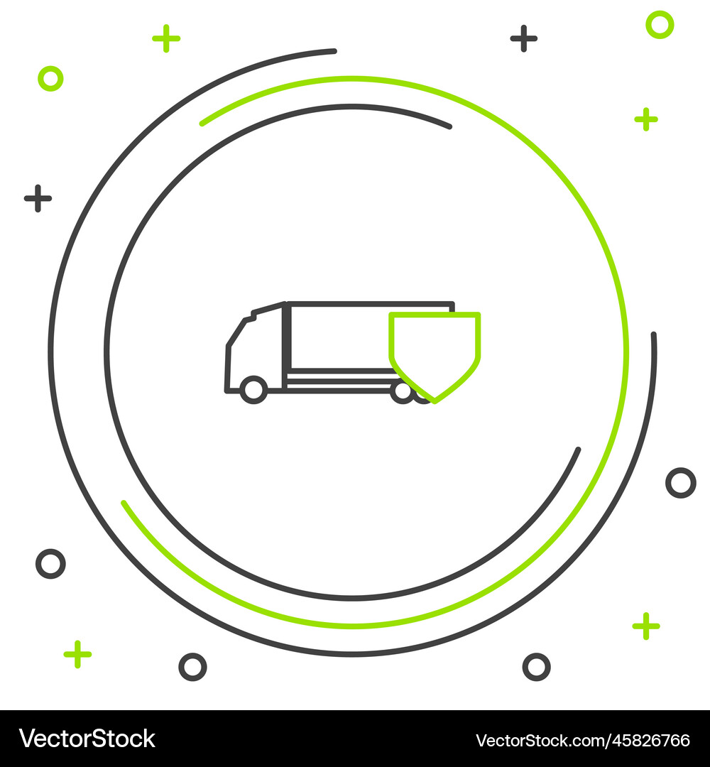 Line delivery cargo truck with shield icon Vector Image