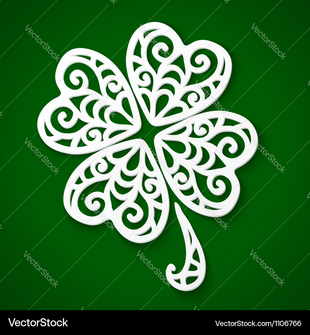 Ornate white cut out paper clover Royalty Free Vector Image