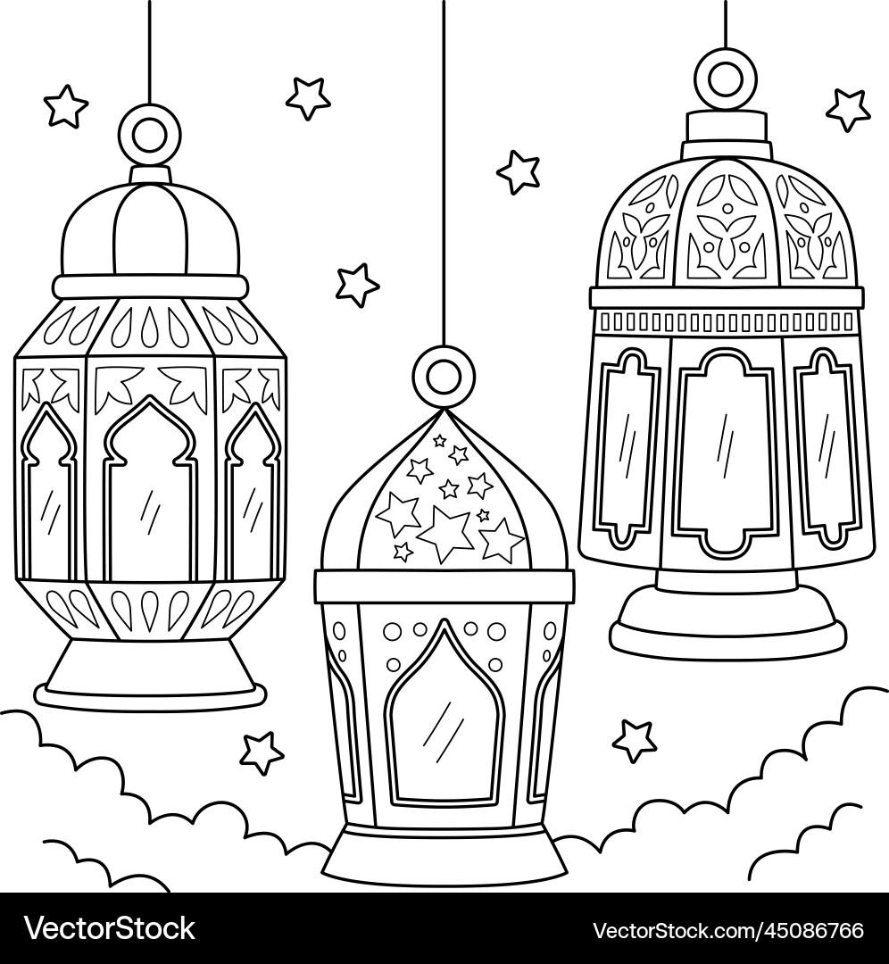 Ramadan lantern coloring page for kids Royalty Free Vector