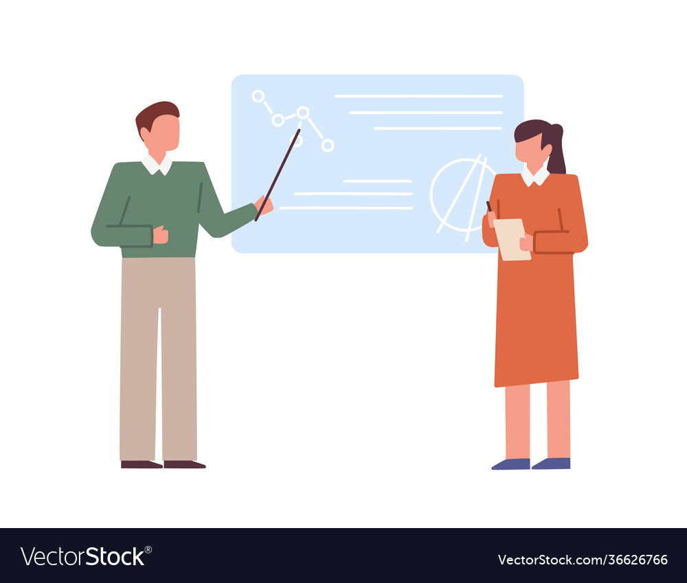 Teacher and student showing presentation Vector Image