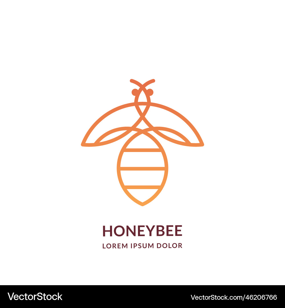 Yellow bee line art logo emblem design template Vector Image