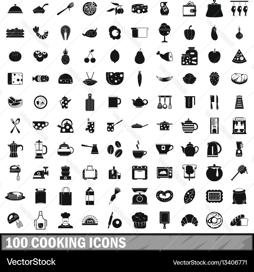 100 cooking icons set in simple style Royalty Free Vector