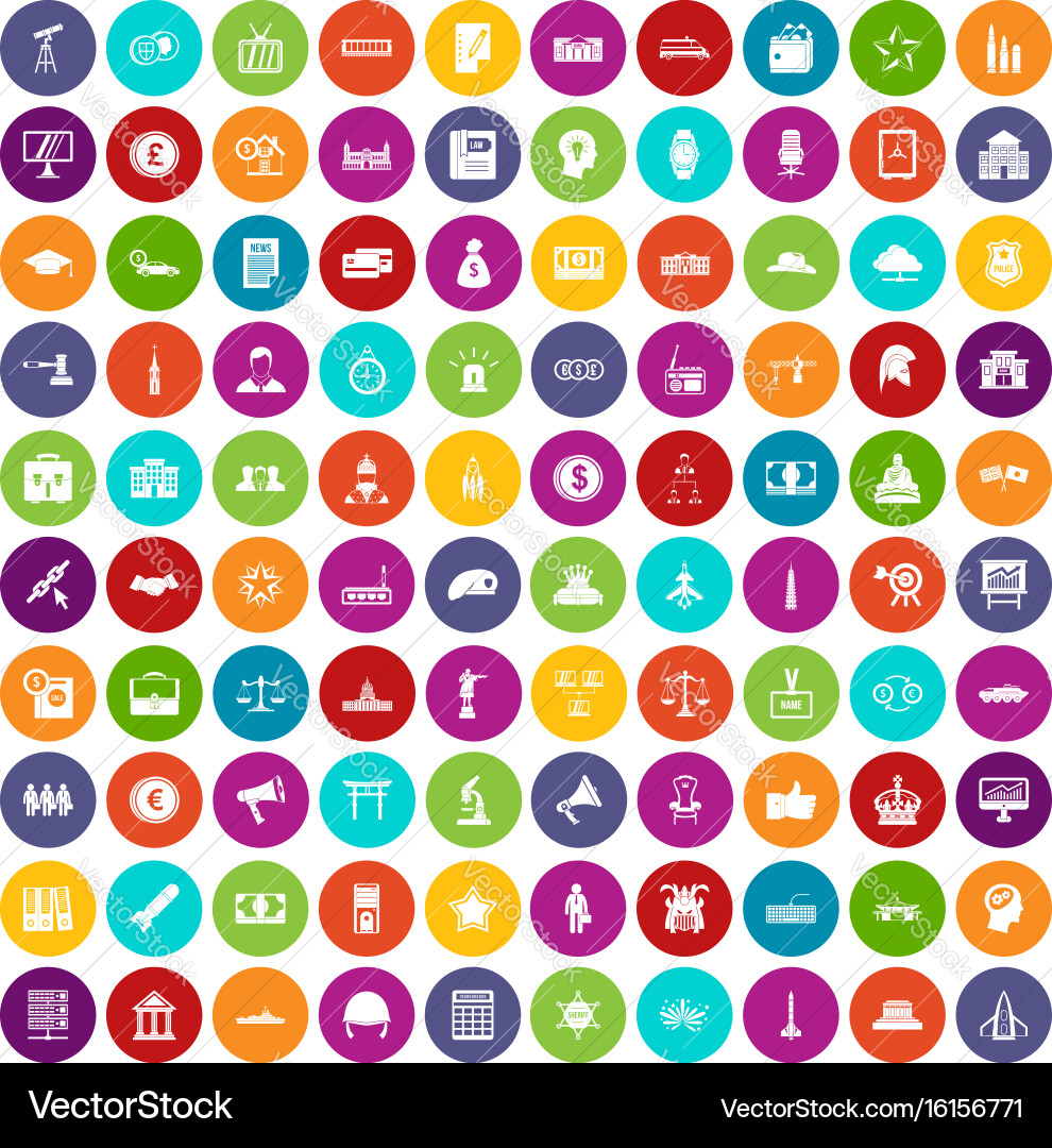 100 government icons set color Royalty Free Vector Image