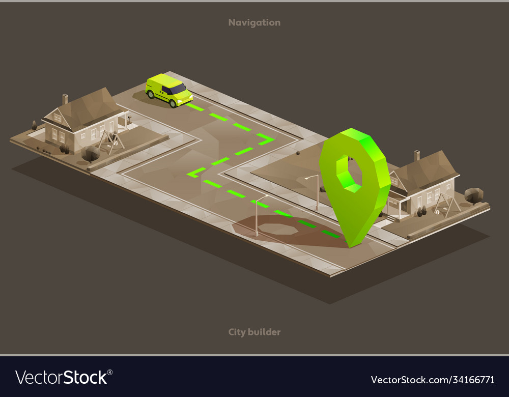 Car navigation on isometric city map Royalty Free Vector