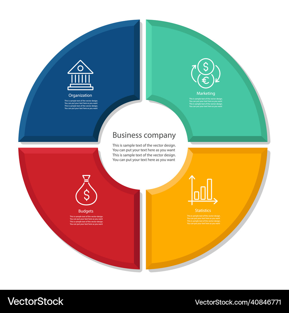 Colorful 4 parts pie graph in modern flat style Vector Image