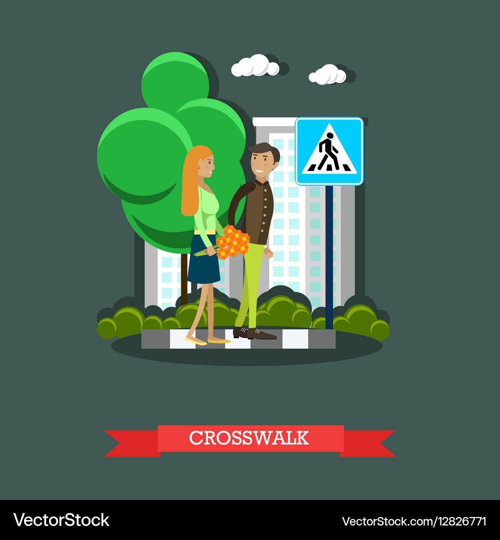Crosswalk concept flat design Royalty Free Vector Image