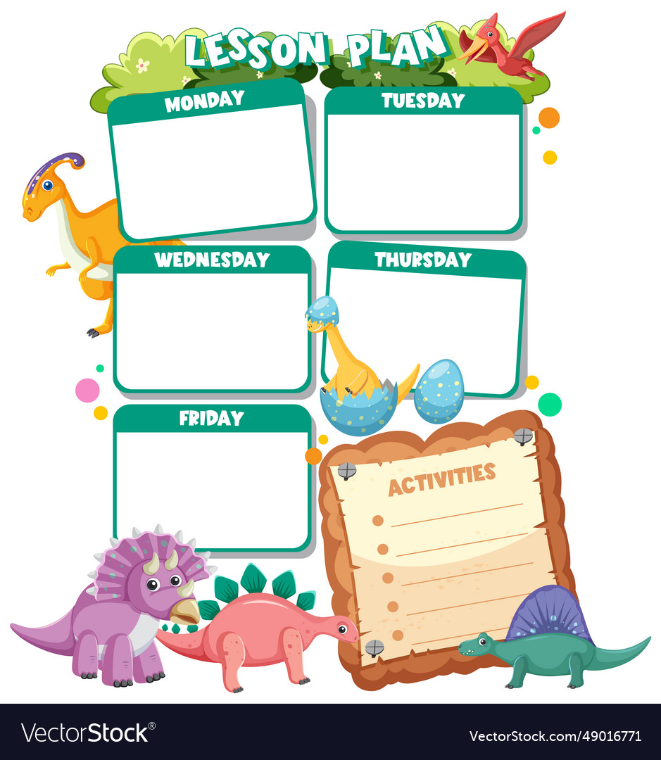 Cute lesson plan with dinosaur decorations Vector Image