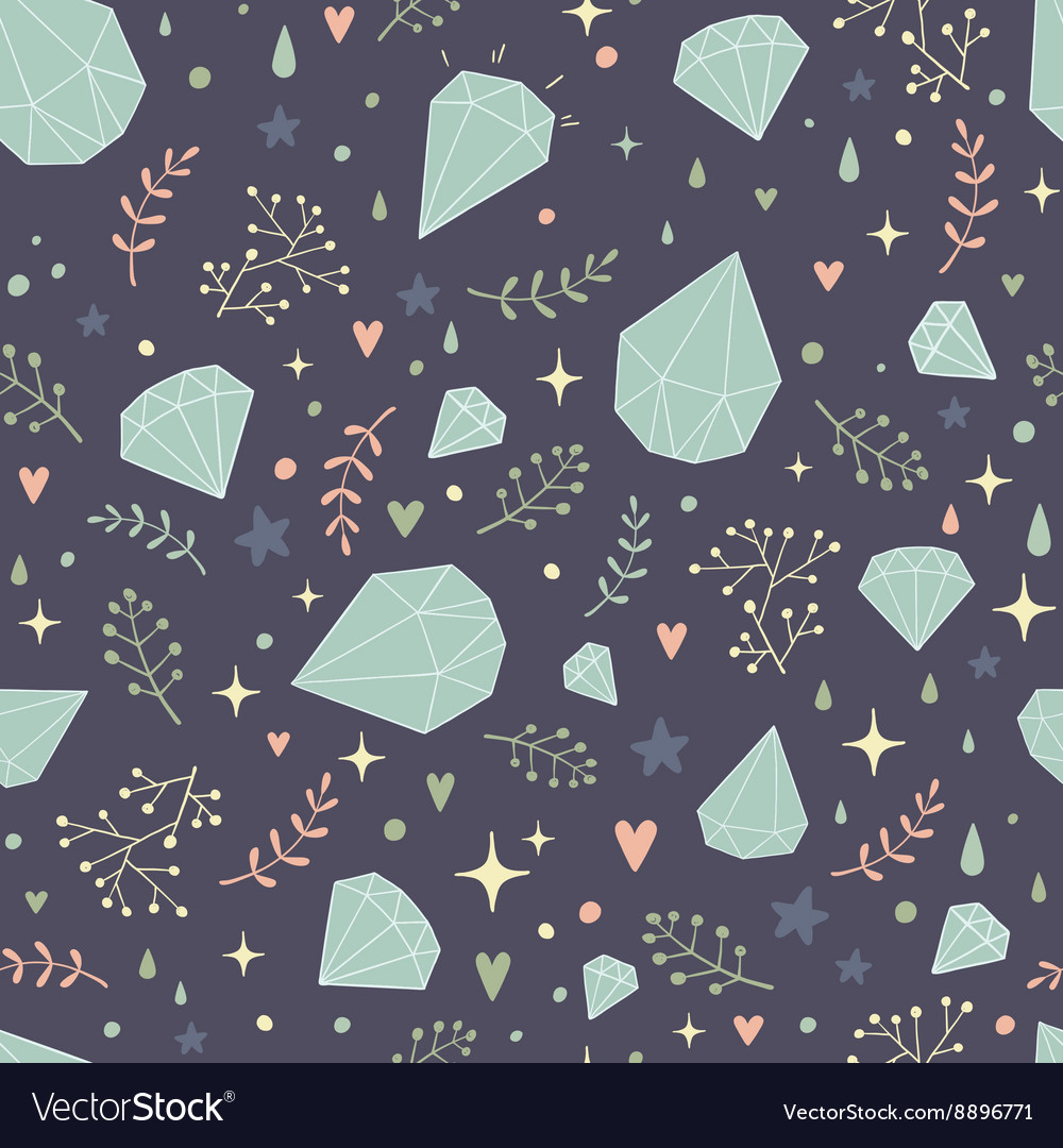 Drawn seamless pattern with crystals Royalty Free Vector