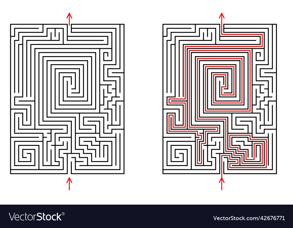 Rectangular labyrinth with entry and exit Vector Image