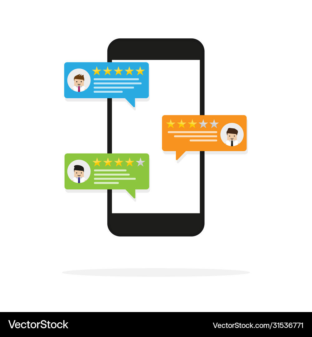 Reviews rating bubble on mobile phone flat style Vector Image