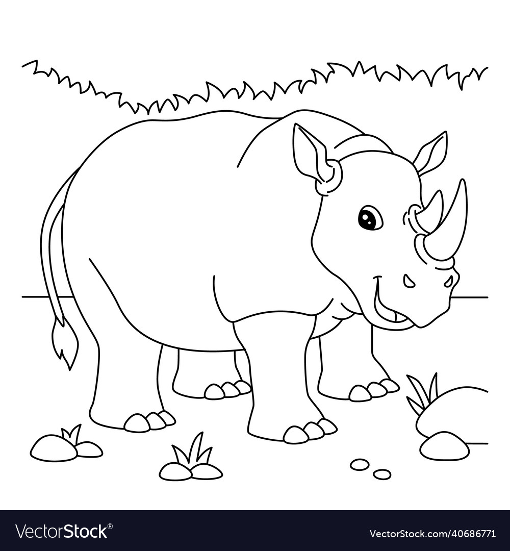 Rhinoceros coloring page for kids Royalty Free Vector Image