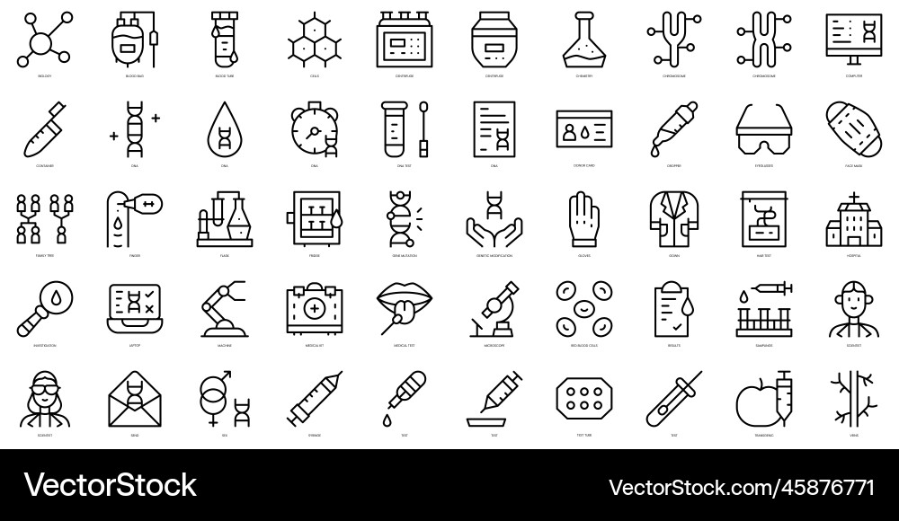 Set of thin line dna test icons Royalty Free Vector Image